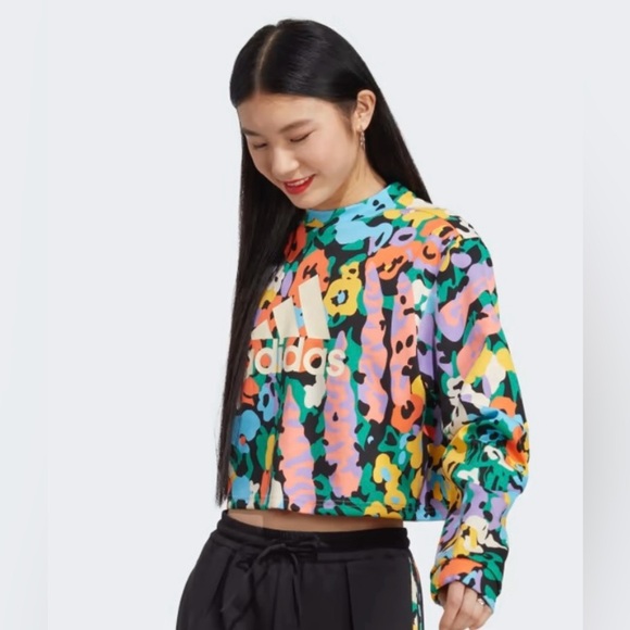 adidas | Tops | Adidas Colorful Floral Camo Athletic Sweater Cropped S ...